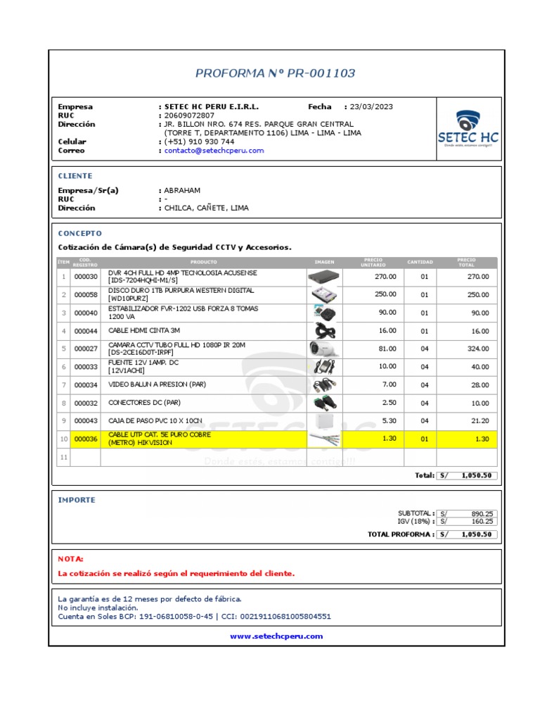PROFORMA #PR-001103: (Torre T, Departamento 1106) Lima - Lima - Lima 20609072807 | PDF ...
