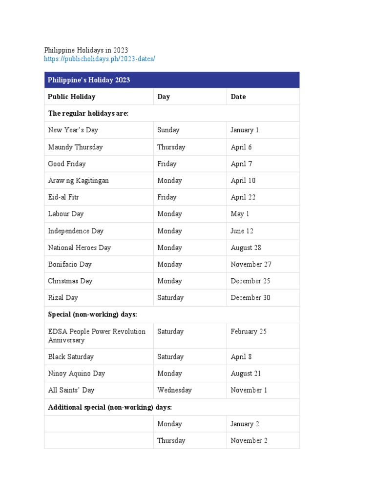 Philippine Holidays in 2023 | PDF