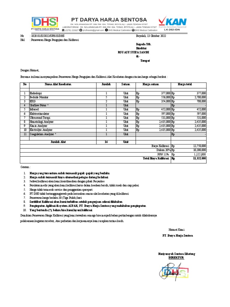 1820.01 RSU Asy Syifa Sambi - Penawaran Kalibrasi Fix | PDF
