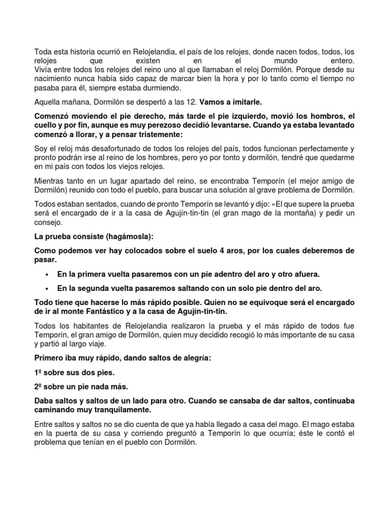 Reloj Dormilon - Cuento Motor | PDF