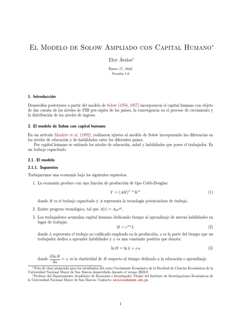 El Modelo de Solow Ampliado Con Capital Humano: 1. Introducción | PDF | Crecimiento económico ...