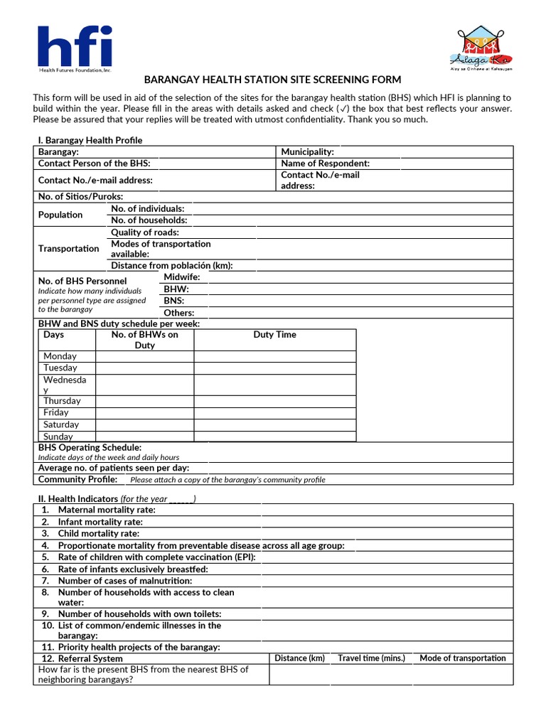 Annex A - ALAGA KA Barangay Health Station Screening Form - FINAL | PDF