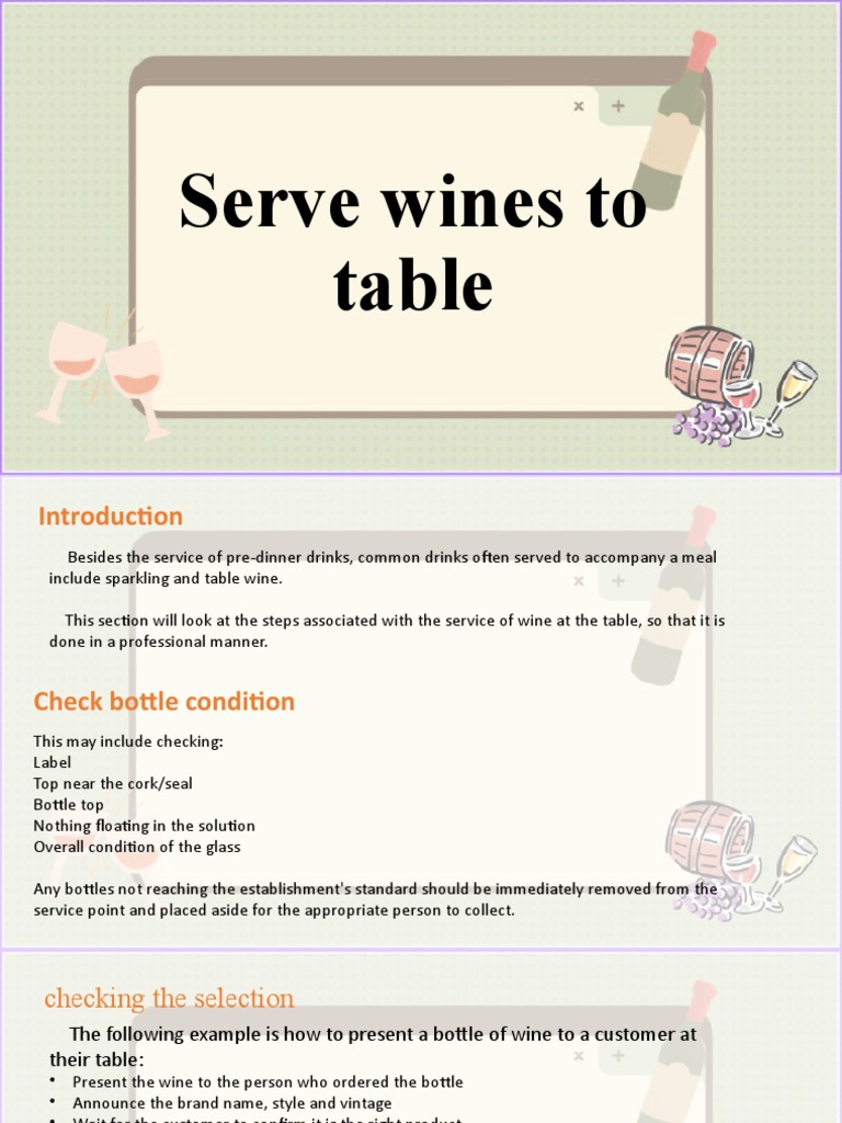 Professional Wine Service: A Step-by-Step Guide to Serving Wine at the Table | PDF | Waiting ...