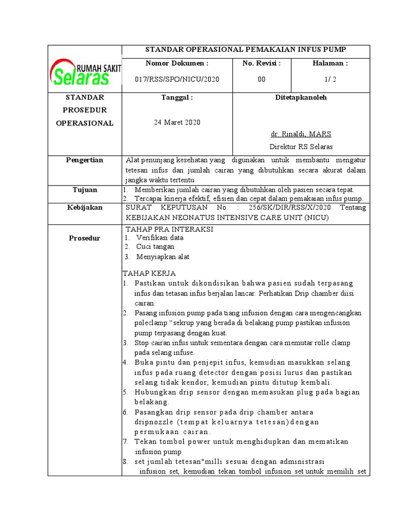 Prosedur Penggunaan Infus Pump | PDF