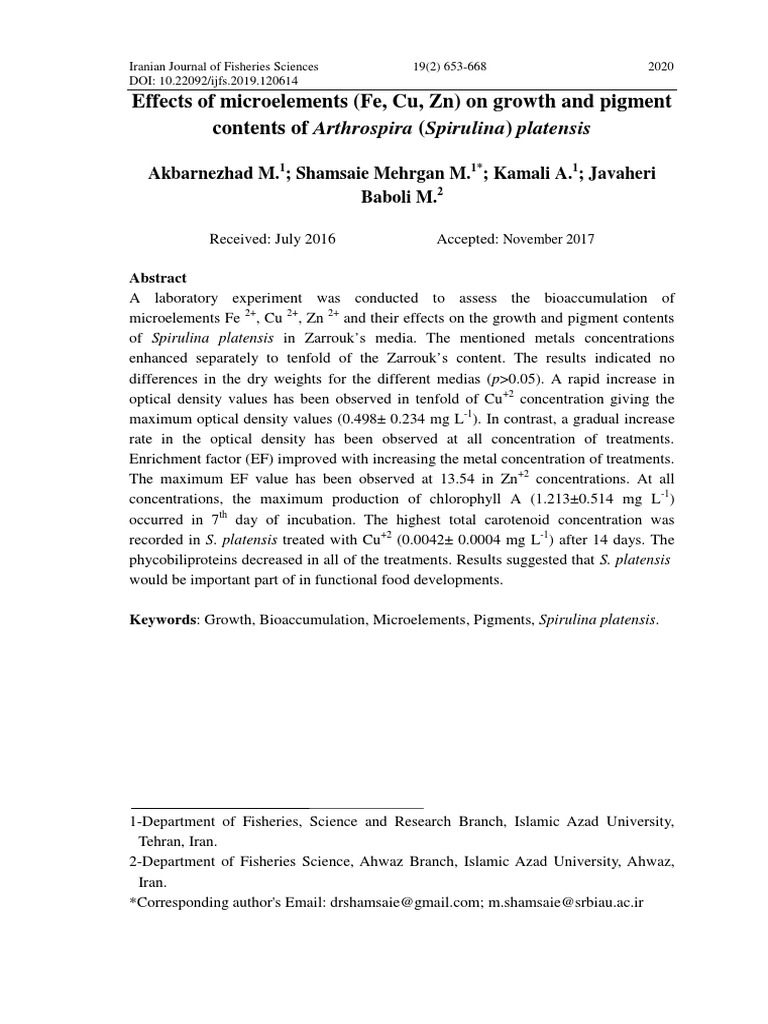 Effects of Microelements (Fe, Cu, ZN) On A. Platensis | PDF