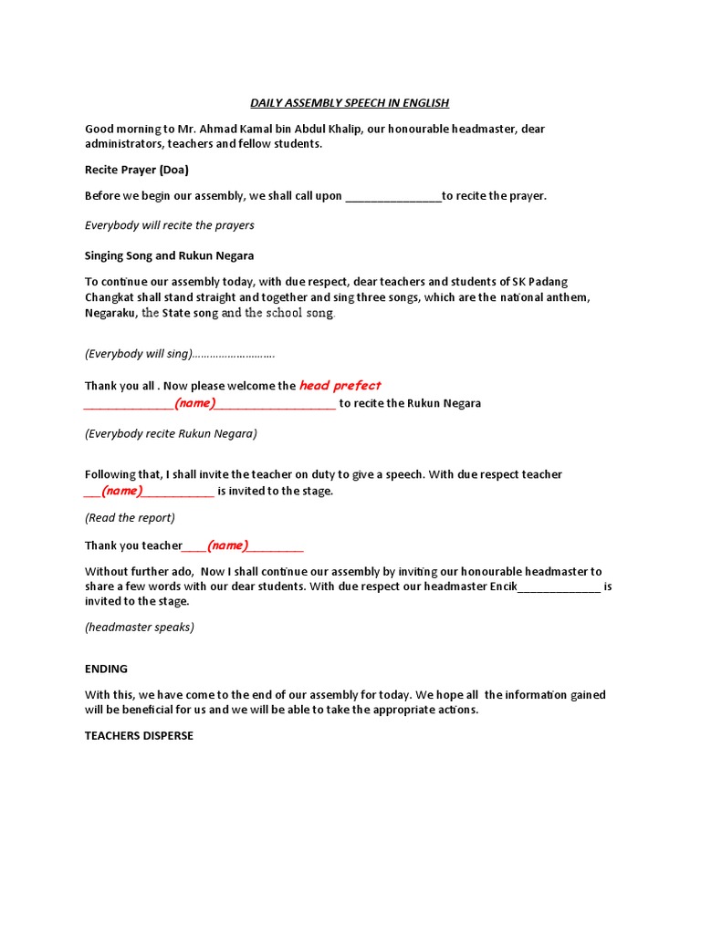 Daily Assembly Speech in English | PDF