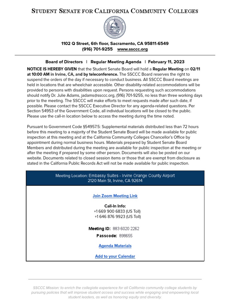 Agenda Ssccc Board Of Directors 2023 02 11 Pdf Presidents Of The