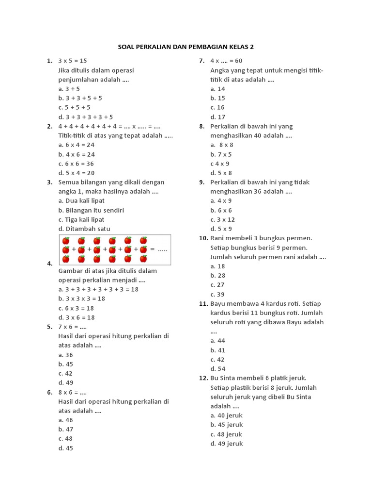 Soal Perkalian Dan Pembagian Kelas 2 | PDF