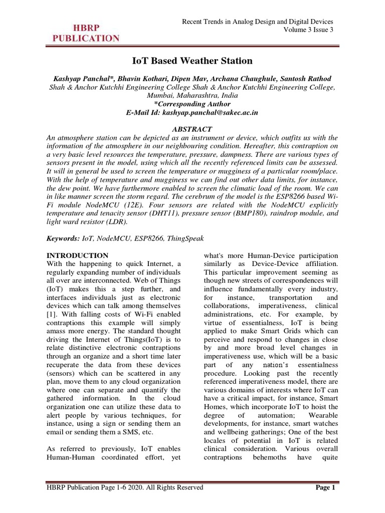 IoT Based Weather Station - Formatted Paper | PDF | Internet Of Things | Computer Engineering