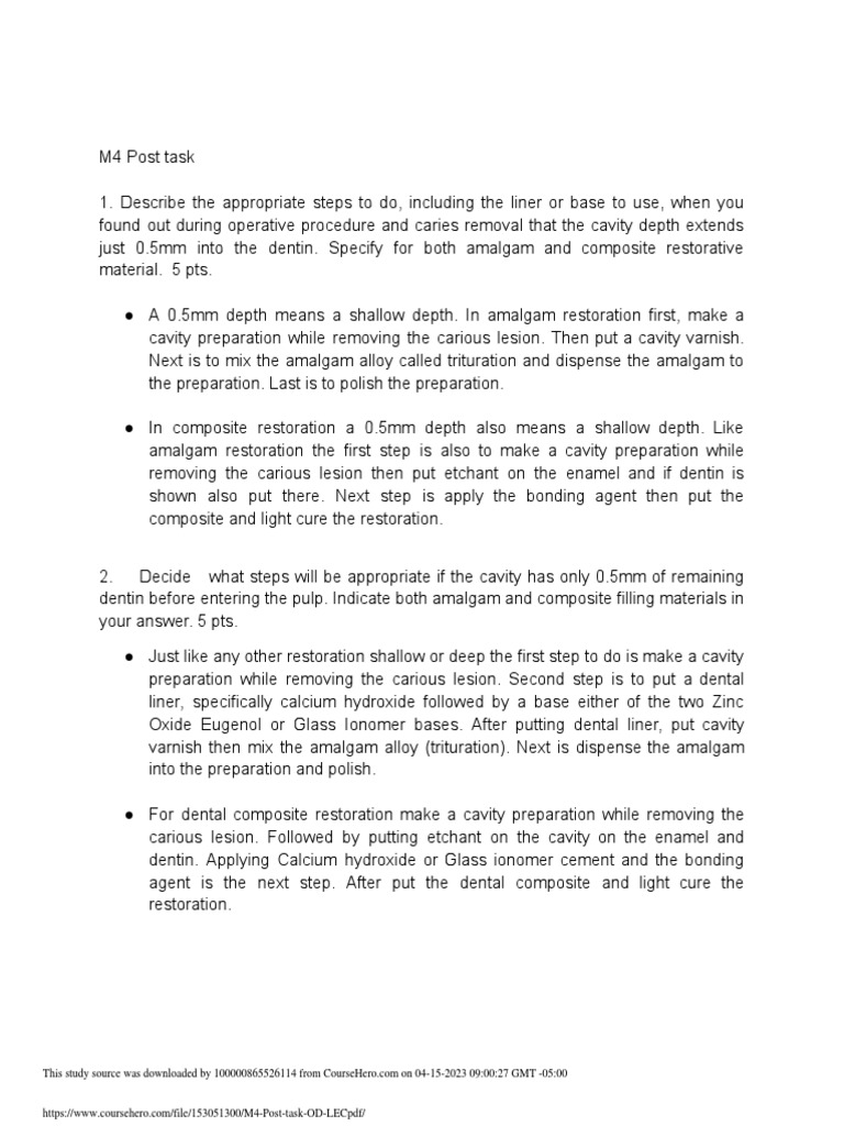 M4 Post Task OD LEC PDF | PDF | Dental Composite | Materials