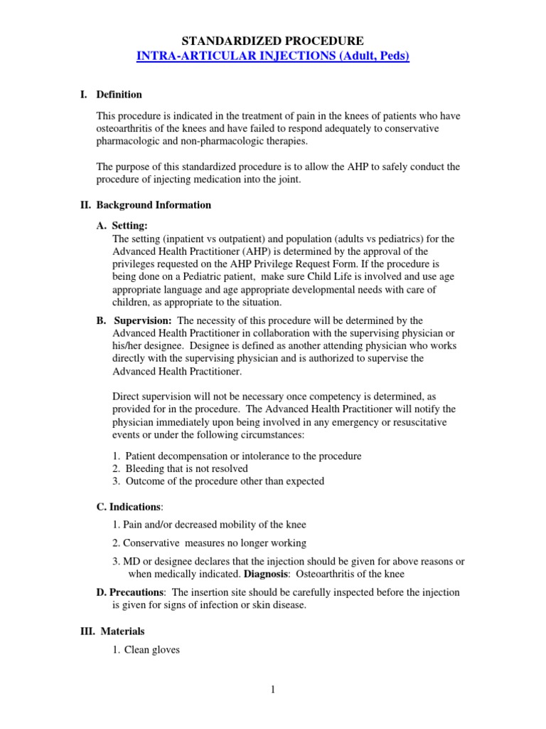 Intra-Articular Injection (Adult, Peds) | PDF | Injection (Medicine ...