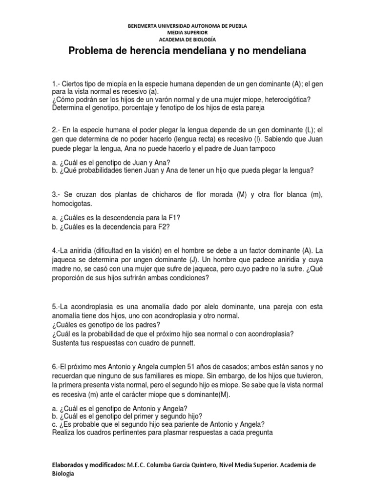 Ejercicios de Herencia | PDF | Dominancia (Genética) | Alelo