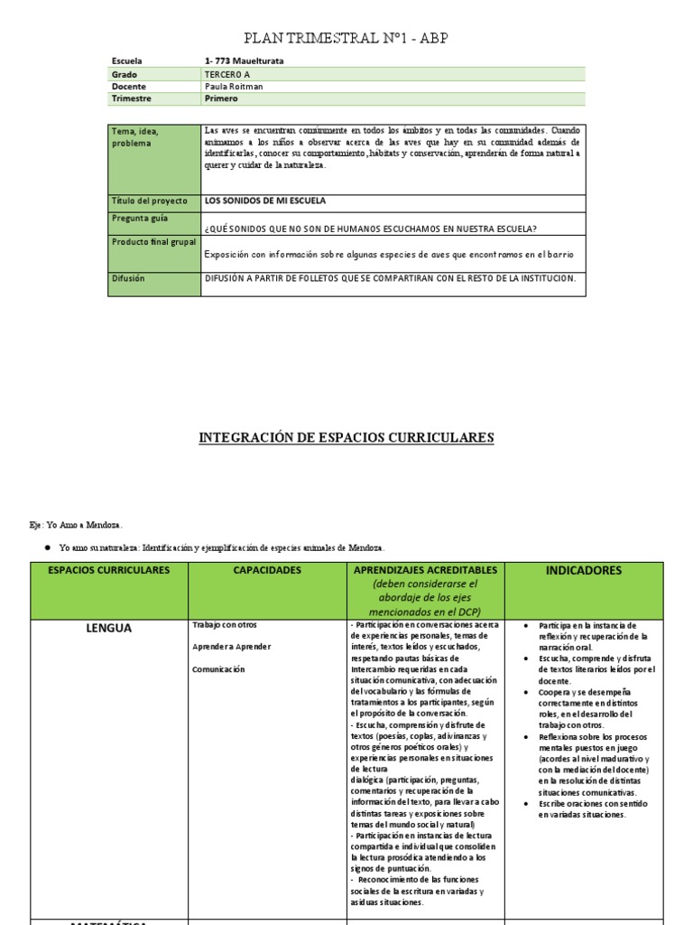 PLAN TRIMESTRAL ABP 3° Grado | PDF | Aprendizaje | Cognición