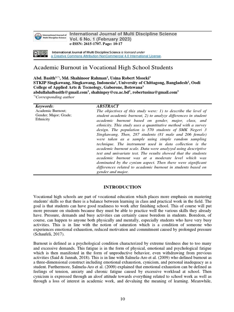 Academic Burnout in Vocational High School Student | PDF | Occupational ...