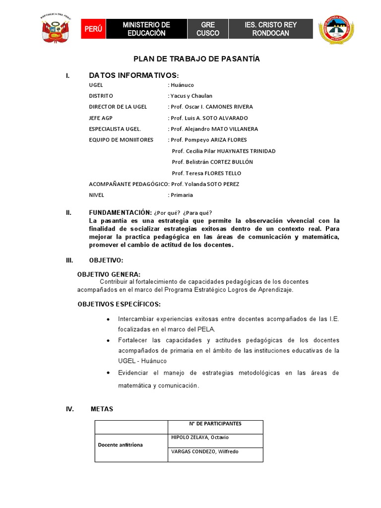 Ejemplos de Pasantías Educativas | PDF | Salón de clases | Maestros