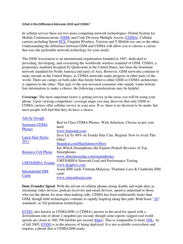 GSM vs CDMA: Key Differences Explained | PDF | Roaming | Gsm