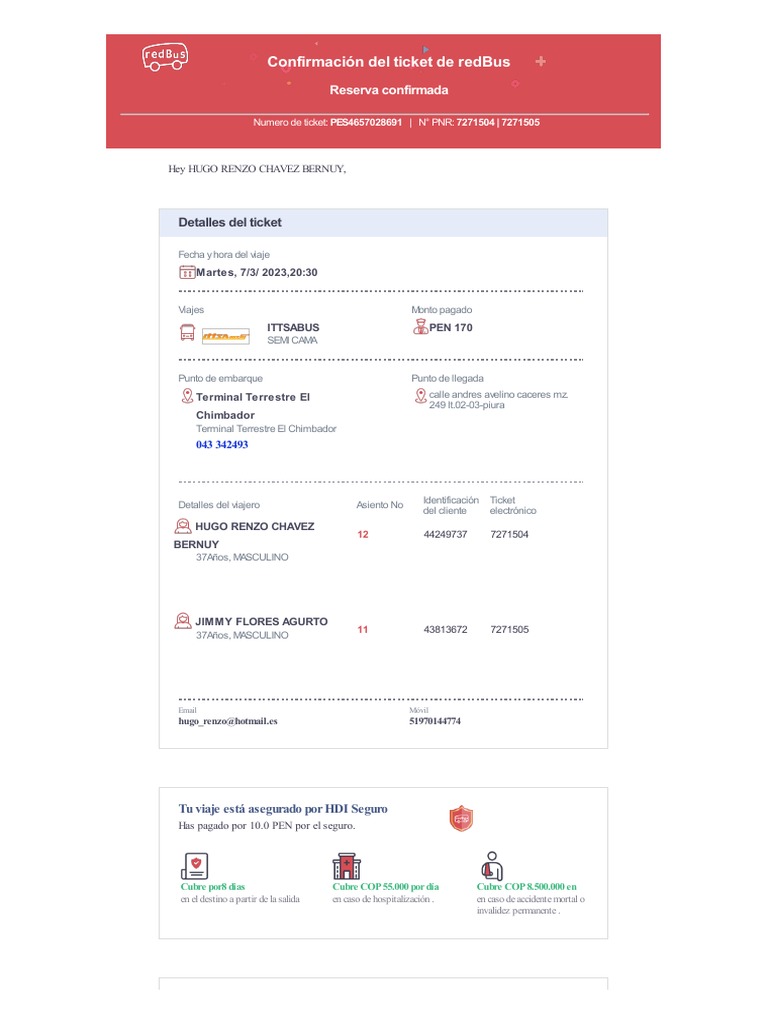 Confirmación Del Ticket de Redbus | PDF