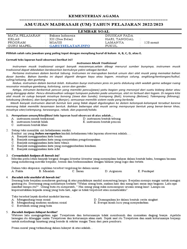 Soal Am - Um Ma Bhindo 2023 | PDF | Kajian Bahasa Asing