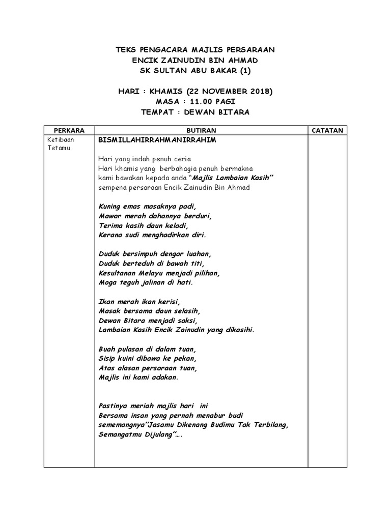 TEKS PENGACARA MAJLIS PERSARAAN EN. ZAINUDIN AHMAD 22 NOV 2018 | PDF
