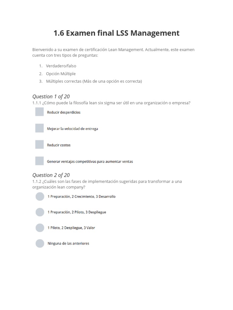 Evaluación Final Lean Management | PDF | Six Sigma | Business