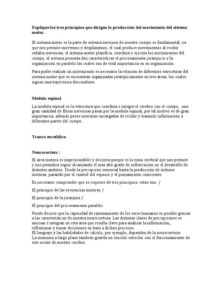 Los Tres Principios Que Dirigen El Movimiento Del Sistema Motor | PDF