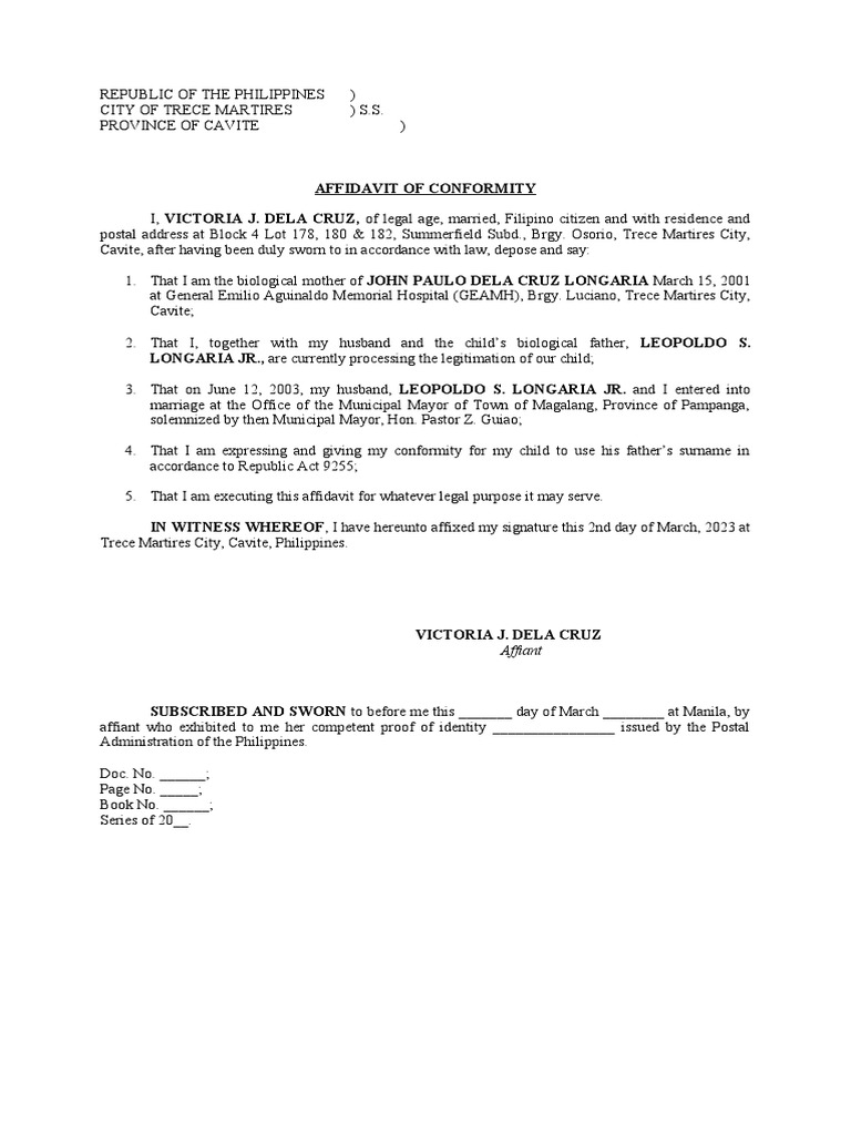 Affidavit of Conformity | PDF | Politics | Law