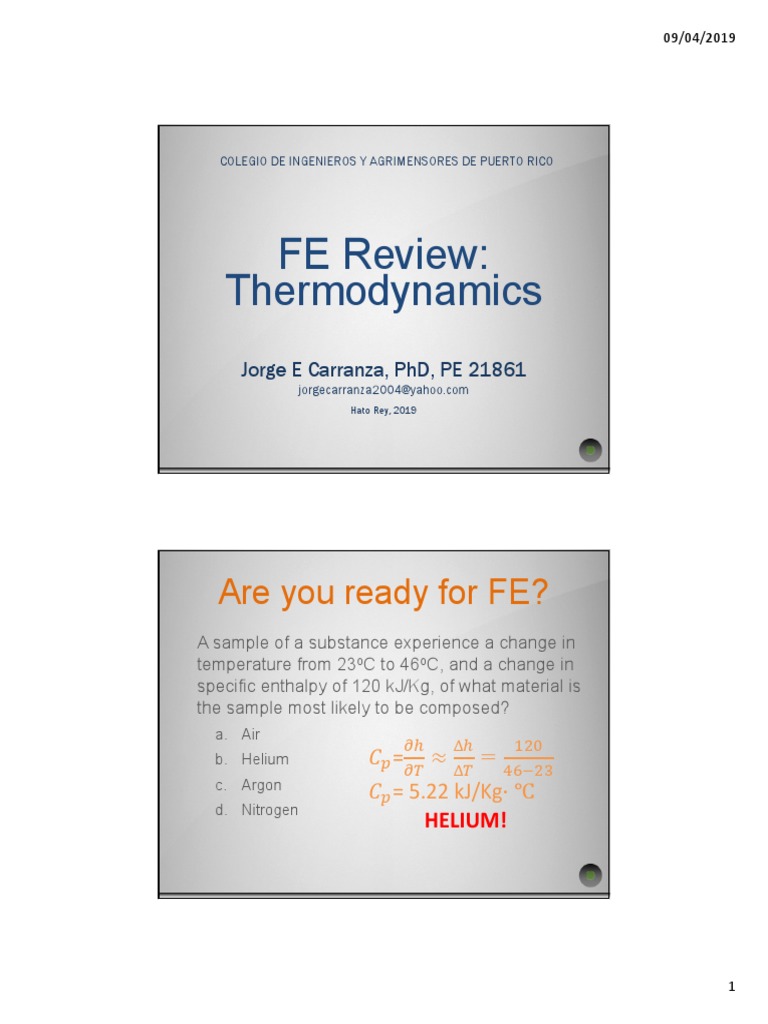 FE Review: Thermodynamics: Are You Ready For FE? | PDF | Heat | Second ...