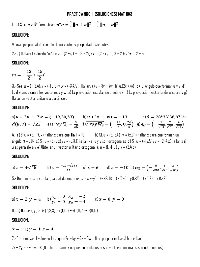 SOLUCIONES PRACTICA Nro 1 MAT1103 | PDF | Geometria clasica | Objetos matemáticos
