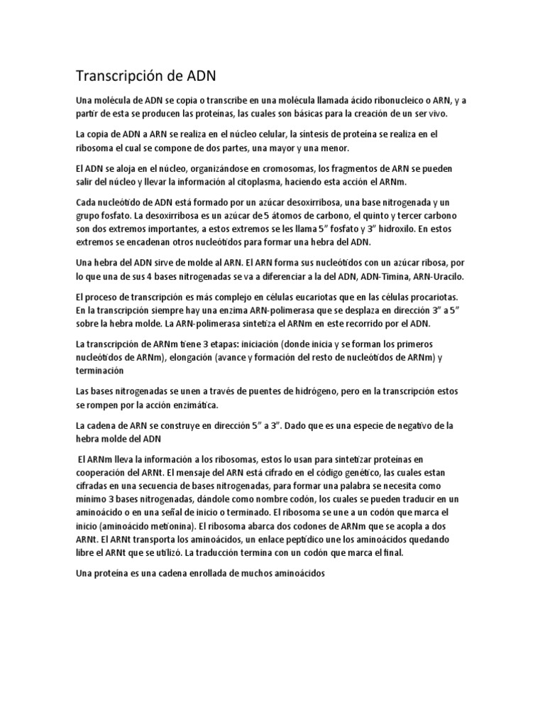 Transcripción de ADN | PDF | Rna | Adn