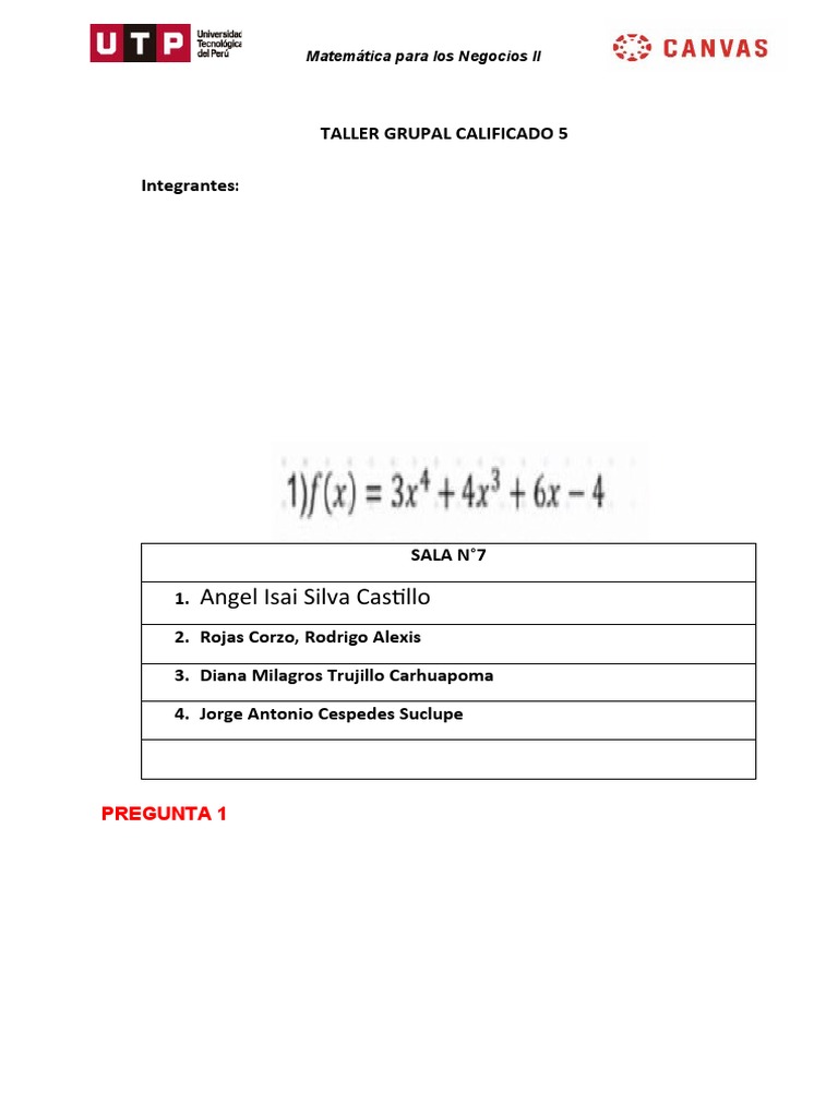 Angel Isai Silva Castillo: Taller Grupal Calificado 5 Integrantes | PDF