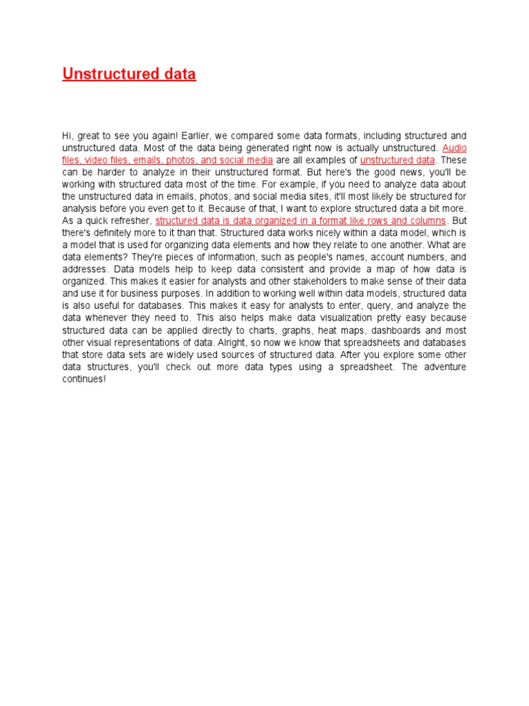Unstructured Data Vs Structured | PDF | Data Model | Data