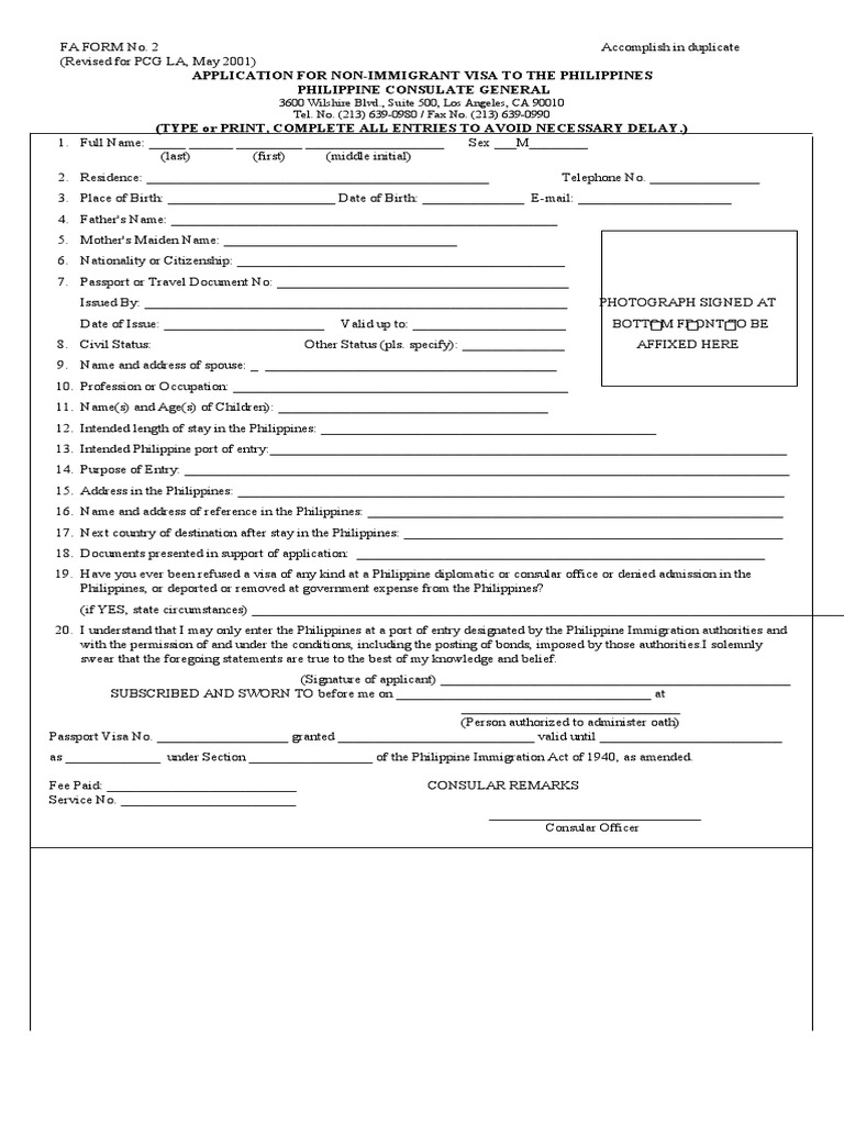 Philippines Visa Form | Download Free PDF | Travel Visa | Passport