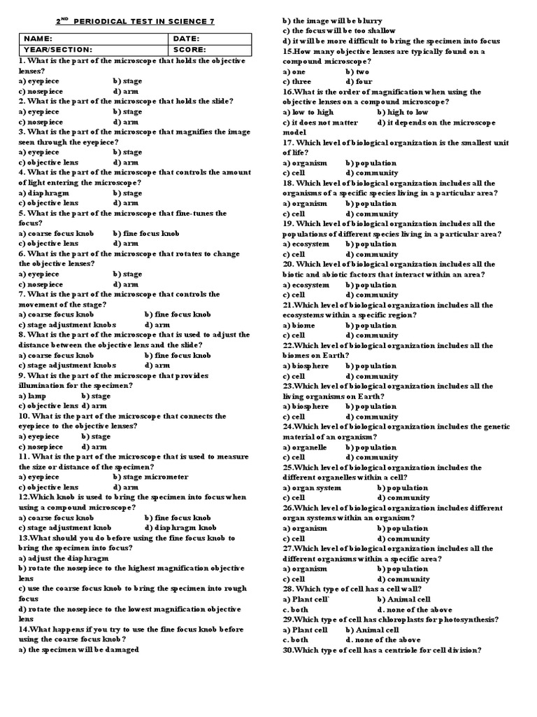 Microscope Test Review | PDF | Reproduction | Biology