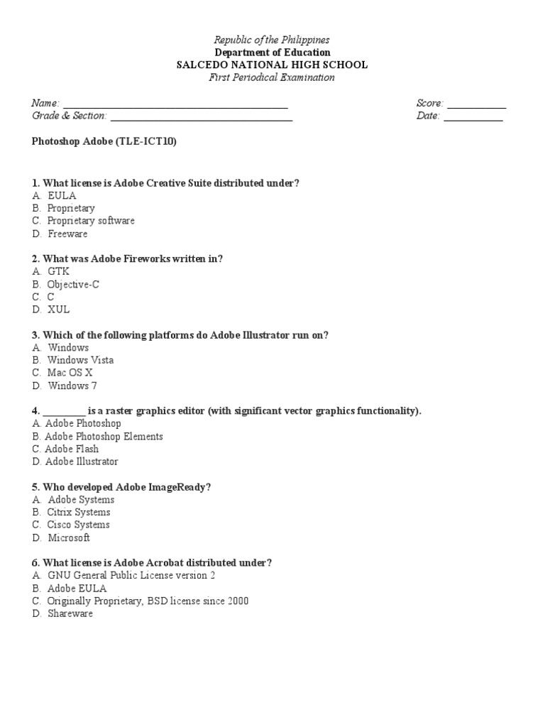 First Grading Exam TLE-ICT10 | PDF | Adobe In Design | Adobe Dreamweaver