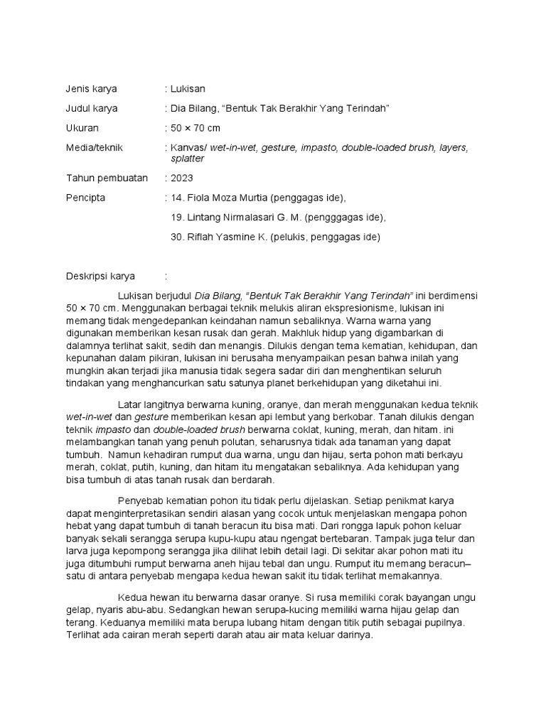 Tugas Seni Budaya Deskripsi Lukisan Expressionism | PDF