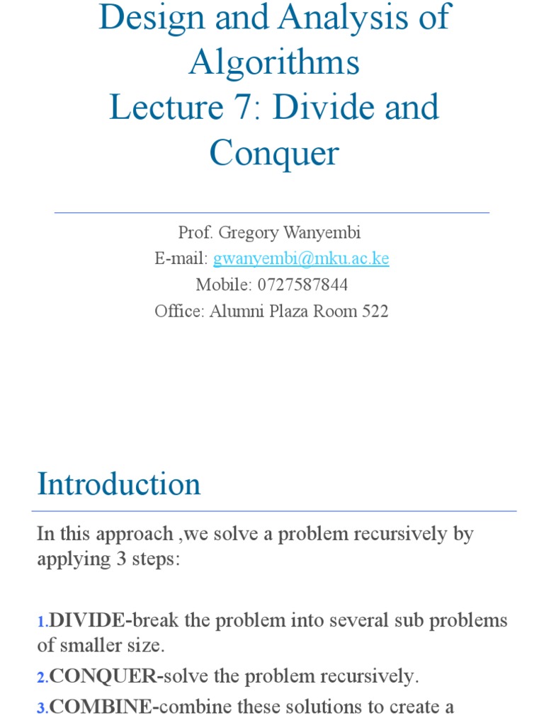 BIT 3209-Lecture 7 Divide and Conquer | PDF | Algorithms And Data Structures | Computer Programming