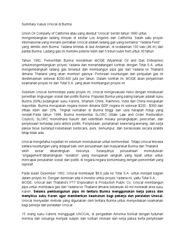 Summary Kasus Unocal Di Burma | PDF