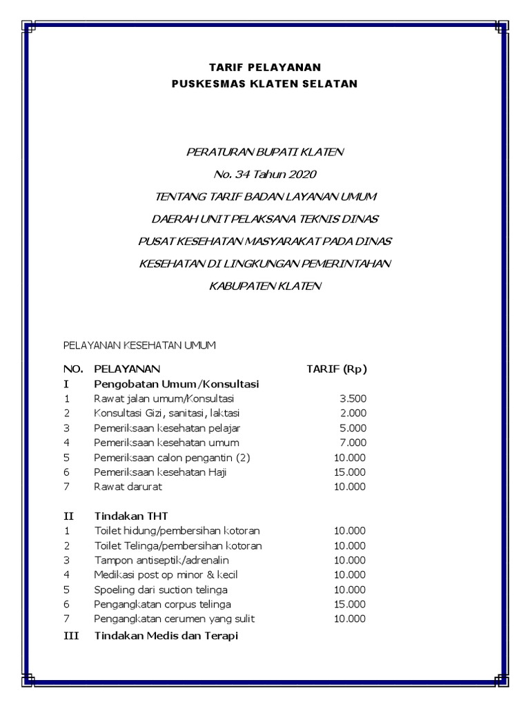 Tarif Pelayanan | PDF