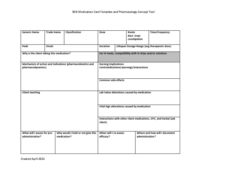 Blank Medication Card Template | PDF | Self-Improvement | Science ...