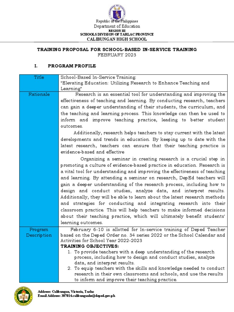 Inset Proposal 2023 Final | PDF | Teachers | Curriculum