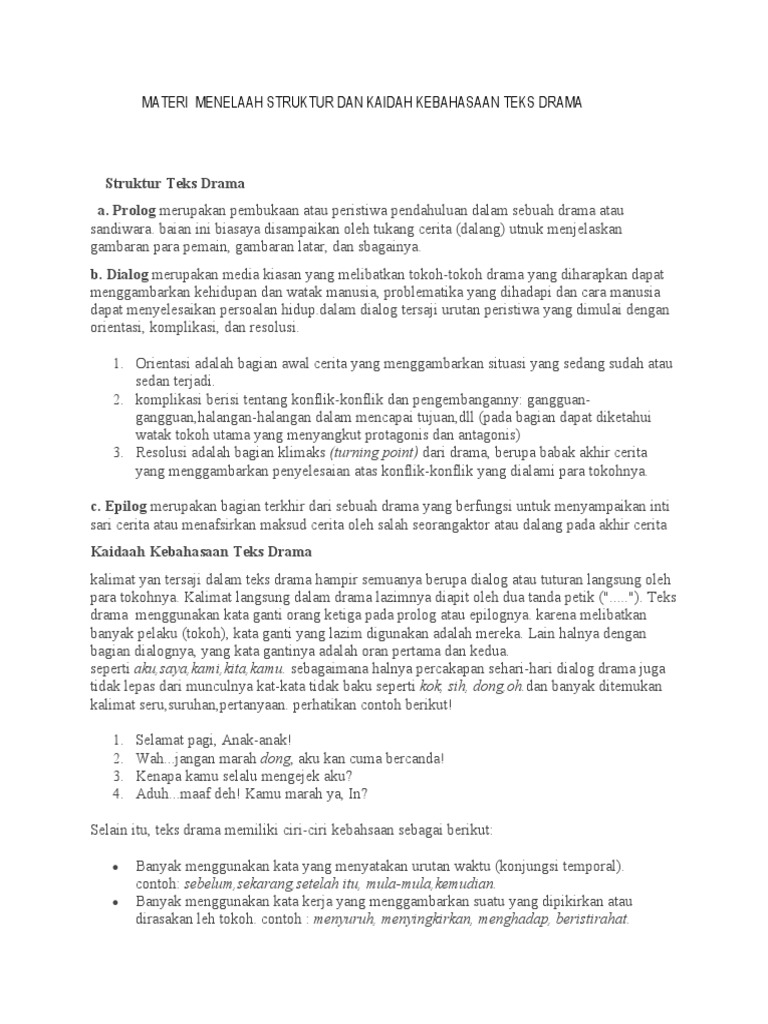 Materi Menelaah Struktur Dan Kaidah Kebahasaan Teks Drama | PDF
