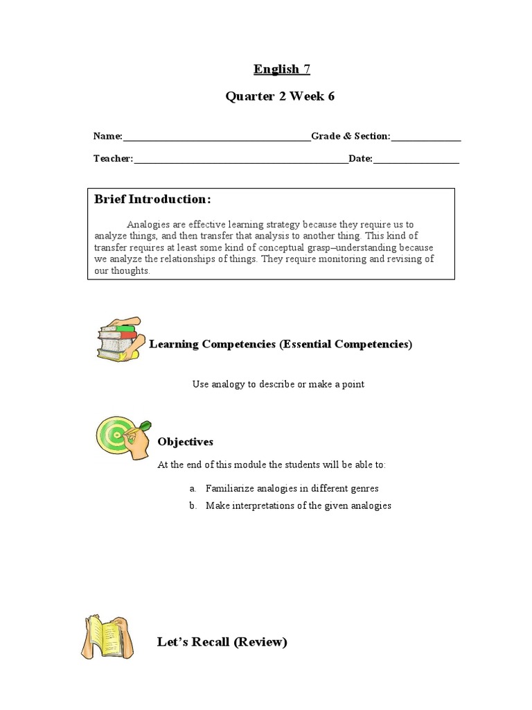 English 7 Quarter 2 Week 6 | PDF | Analogy
