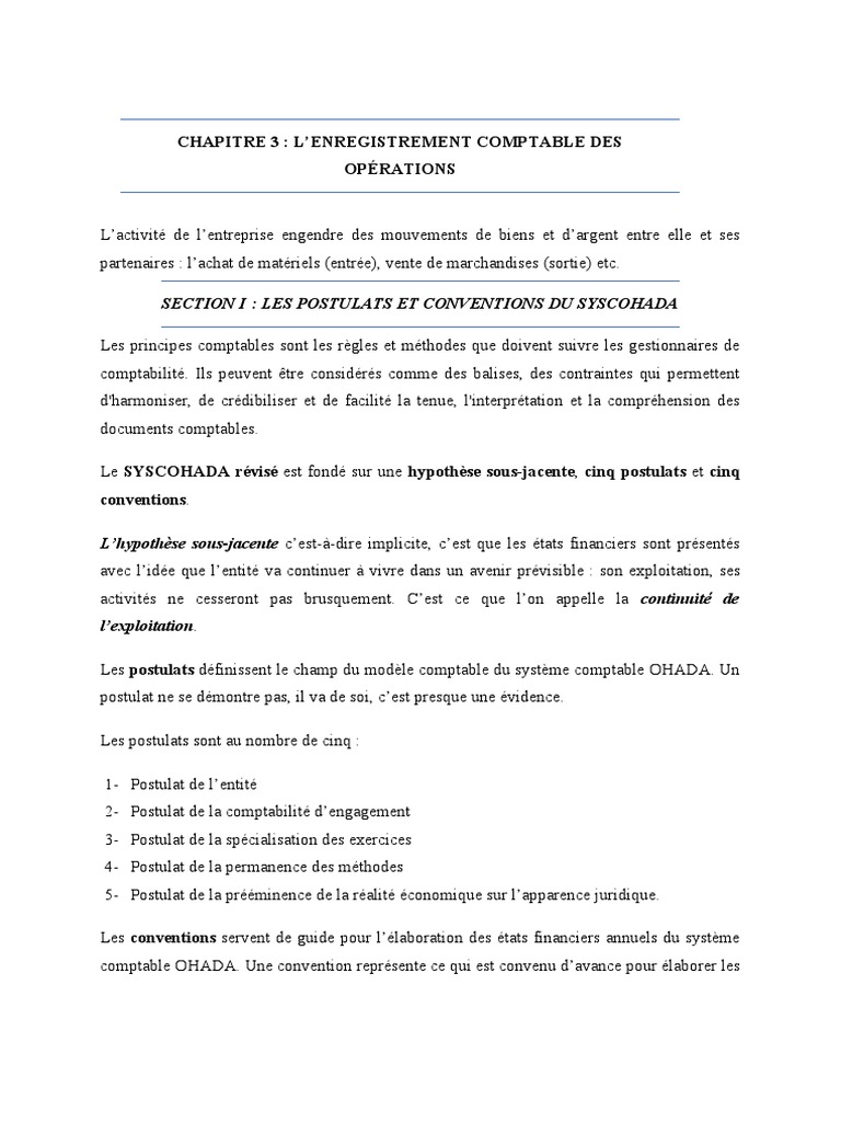 Chapitre 3: L'Enregistrement Comptable Des Opérations: Section I: Les ...
