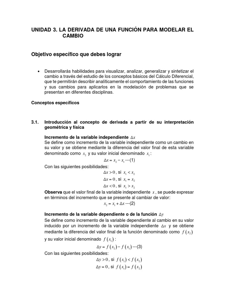 Unidad 3. La Derivada de Una Funciã - N para Modelar El Cambio | PDF | Derivado | Función ...