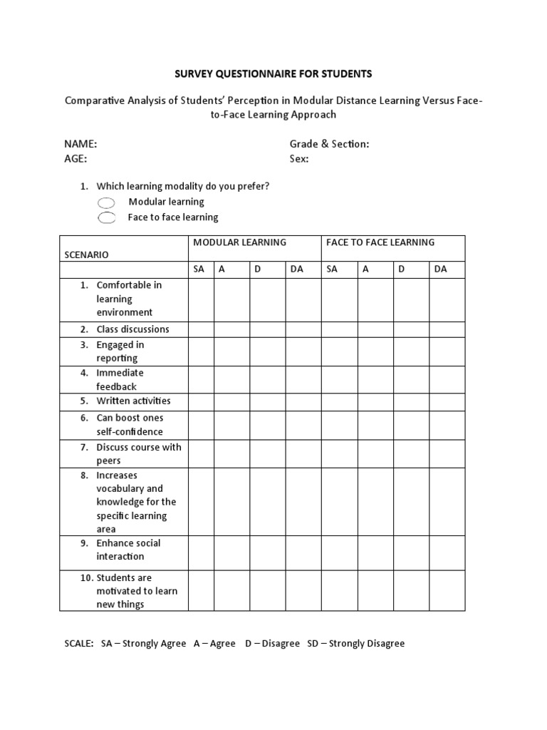 Survey Questionnaire For Students | PDF