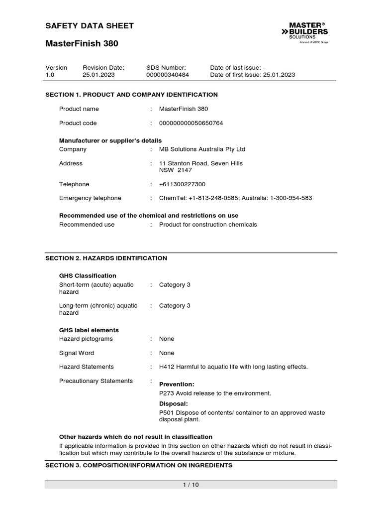 SDS Master Finish 380 BASF | PDF | Safety | Physical Sciences