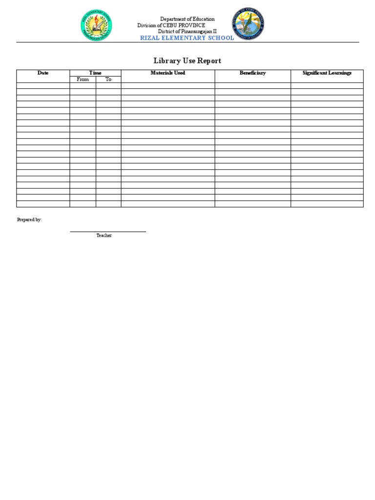 Rizal Elementary School Library Report | PDF