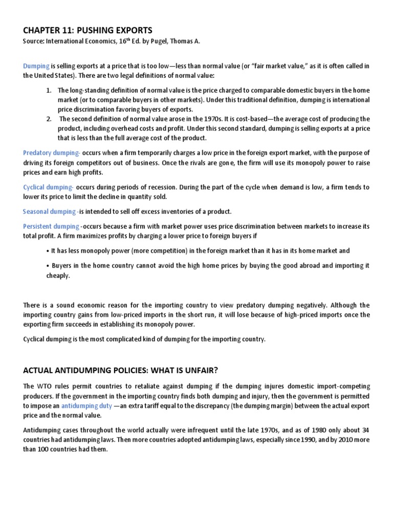 Ecn 138 Chapter 11 Pdf Dumping Pricing Policy Subsidy