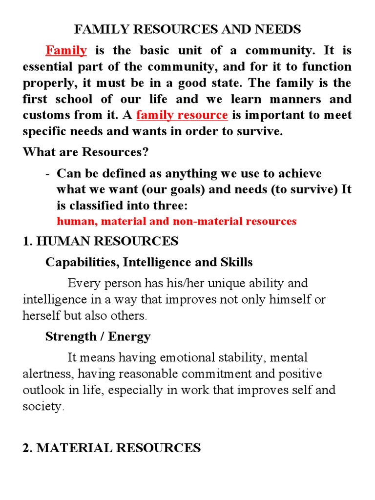 Family Resources and Basic Needs | PDF | Resource | Clothing