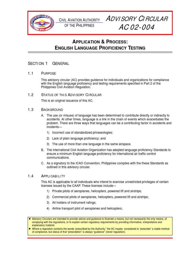Ac 02-004 Language Proficiency Caap A2011 | PDF | Airport | Air Traffic ...
